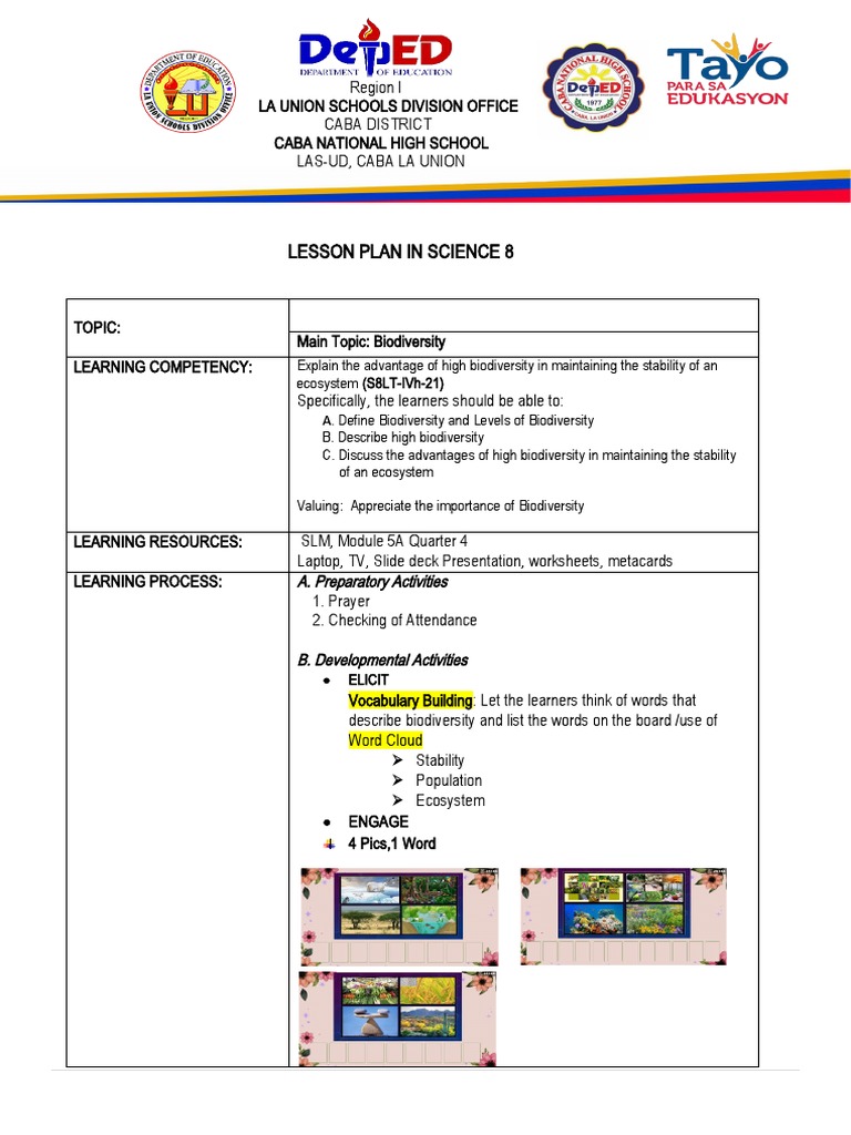 EMZ 7e's Lesson Plan | PDF | Biodiversity | Lesson Plan