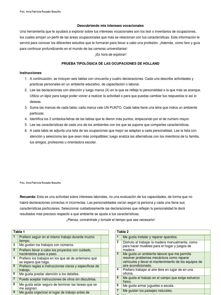Test de Holland | PDF | Ingeniería | Marketing