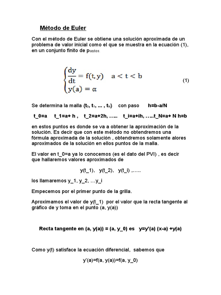 Método de Euler (2).doc | PDF | Objetos matemáticos | Ecuaciones diferenciales
