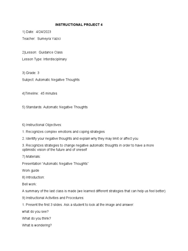 Teaching Automatic Negative Thoughts in 3rd Grade | PDF | Thought ...