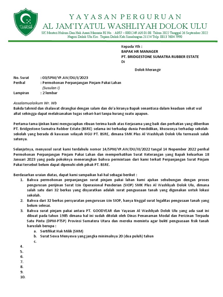Surat Permohonan Pinjam Pakai | PDF