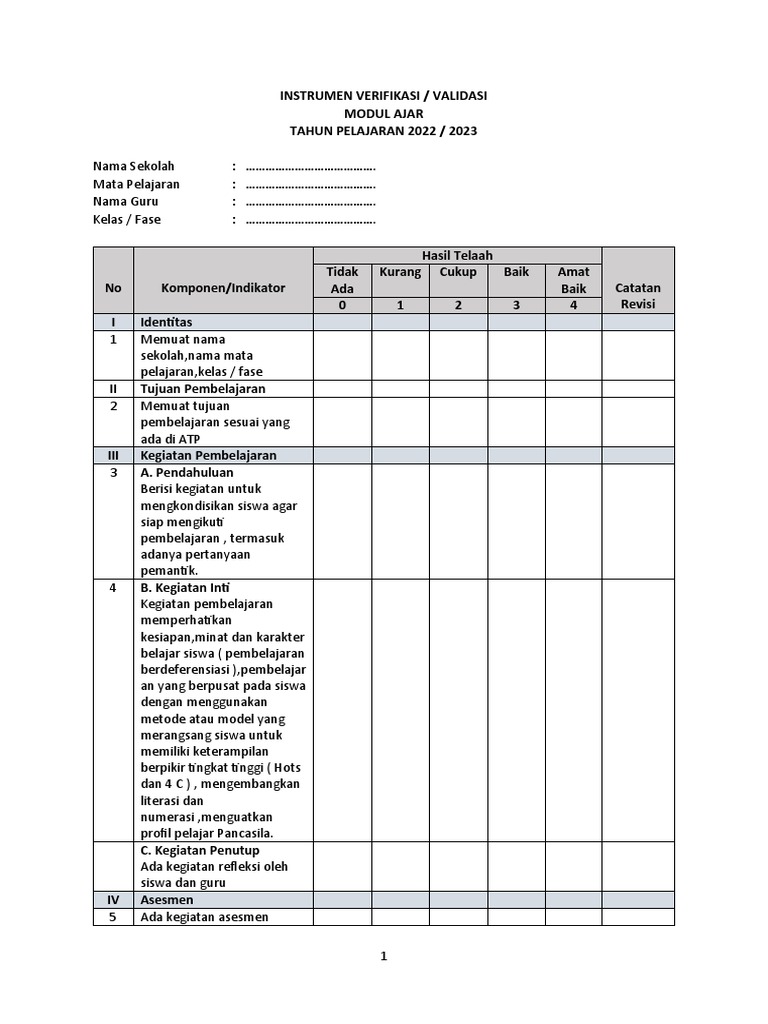 INSTRUMEN VERIFIKASI MODUL AJAR-FORM | PDF
