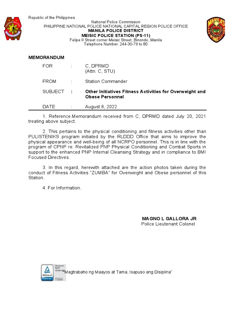 Memorandum: Manila Police District Meisic Police Station (Ps-11) | PDF