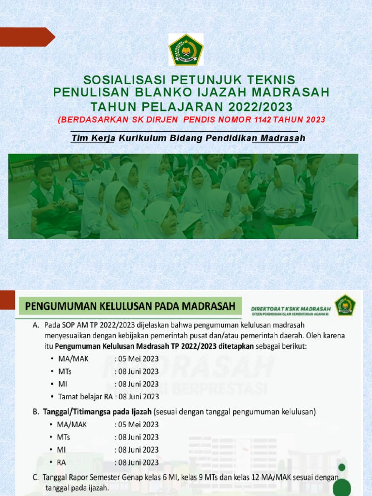 Sosialisasi Juknis Penulisan Ijazah Madrasah 2023 | PDF