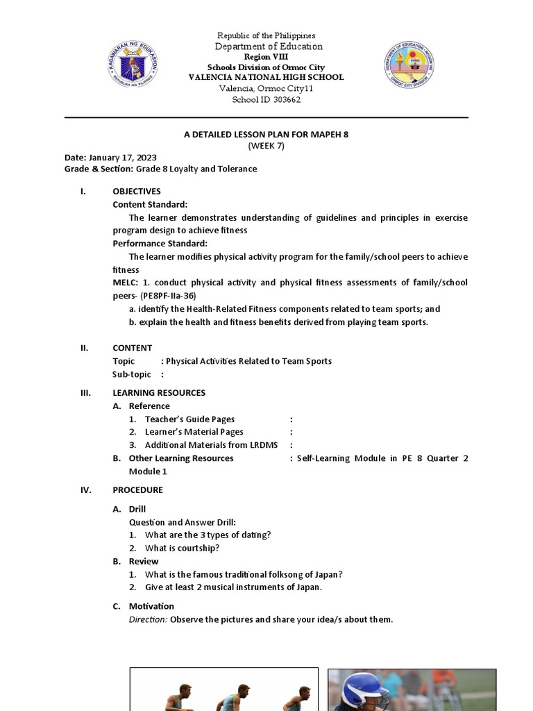 Grade 8 PE Lesson Plan: Team Sports | PDF | Physical Fitness | Learning