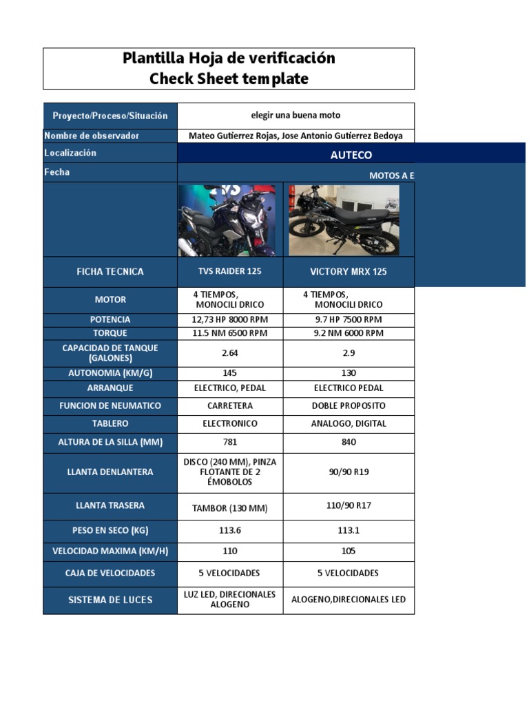 Ficha Tecnica de Las Motos | PDF | Vehículos de ruedas | Tecnología de vehículos