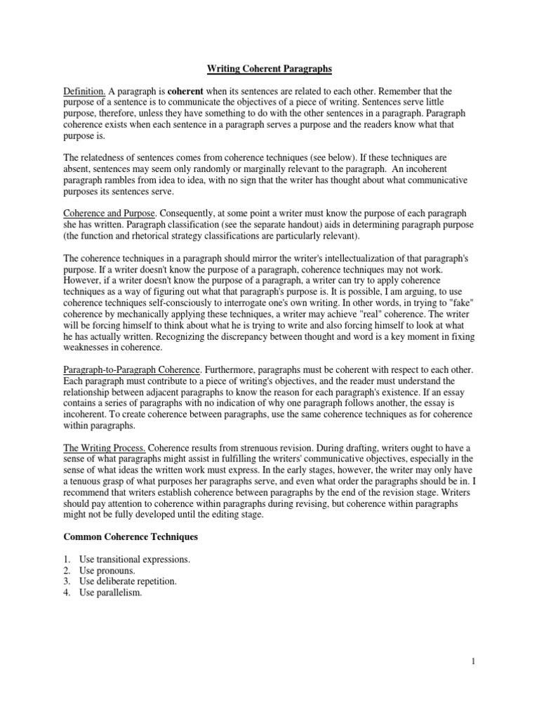 Coherent Paragraph Writing Techniques | PDF | Language Arts ...