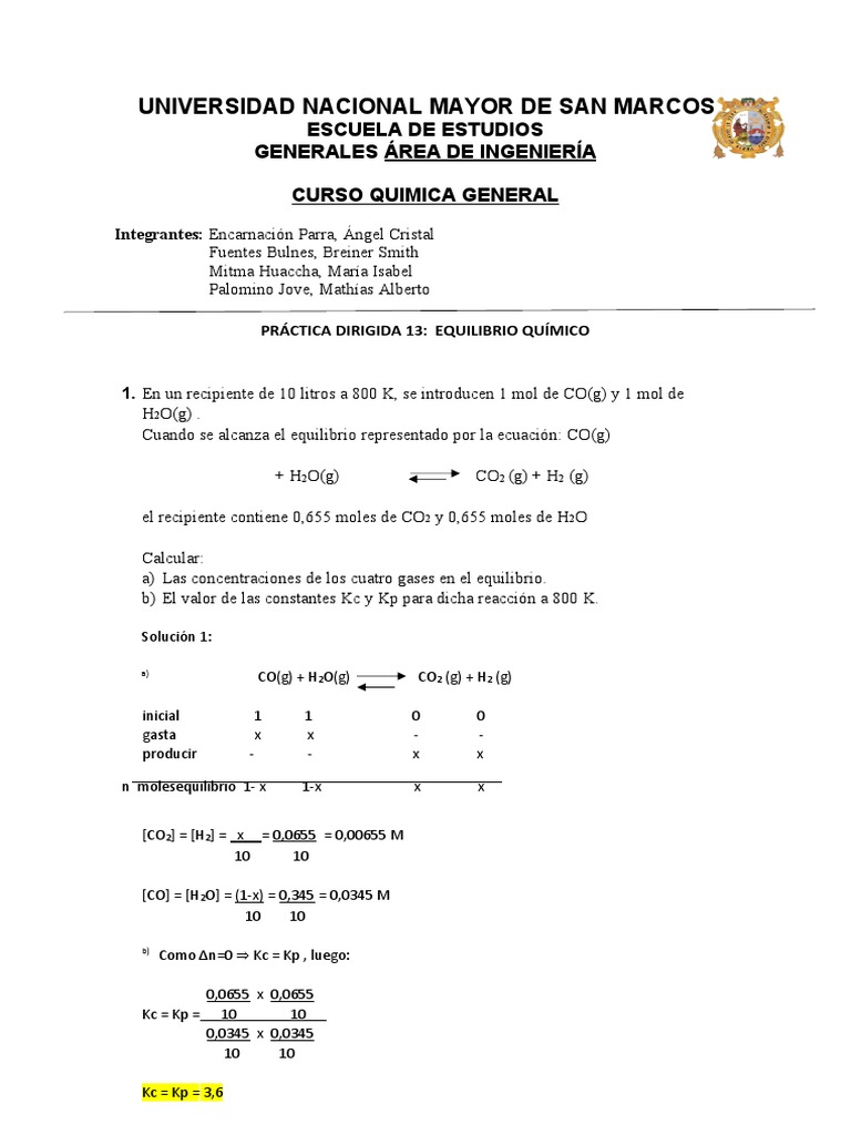 PD13-EQUILIBRIO QUÍMICO | PDF | Equilibrio químico | Amoníaco