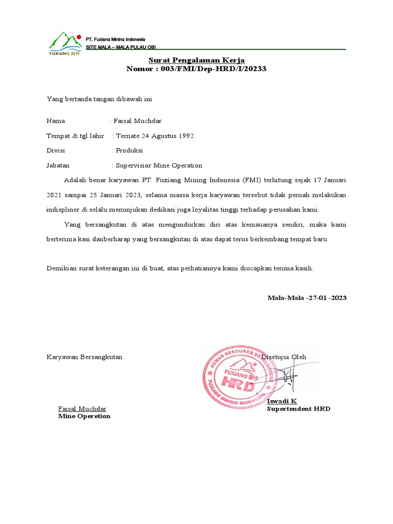 Surat Pengalaman Kerja | PDF