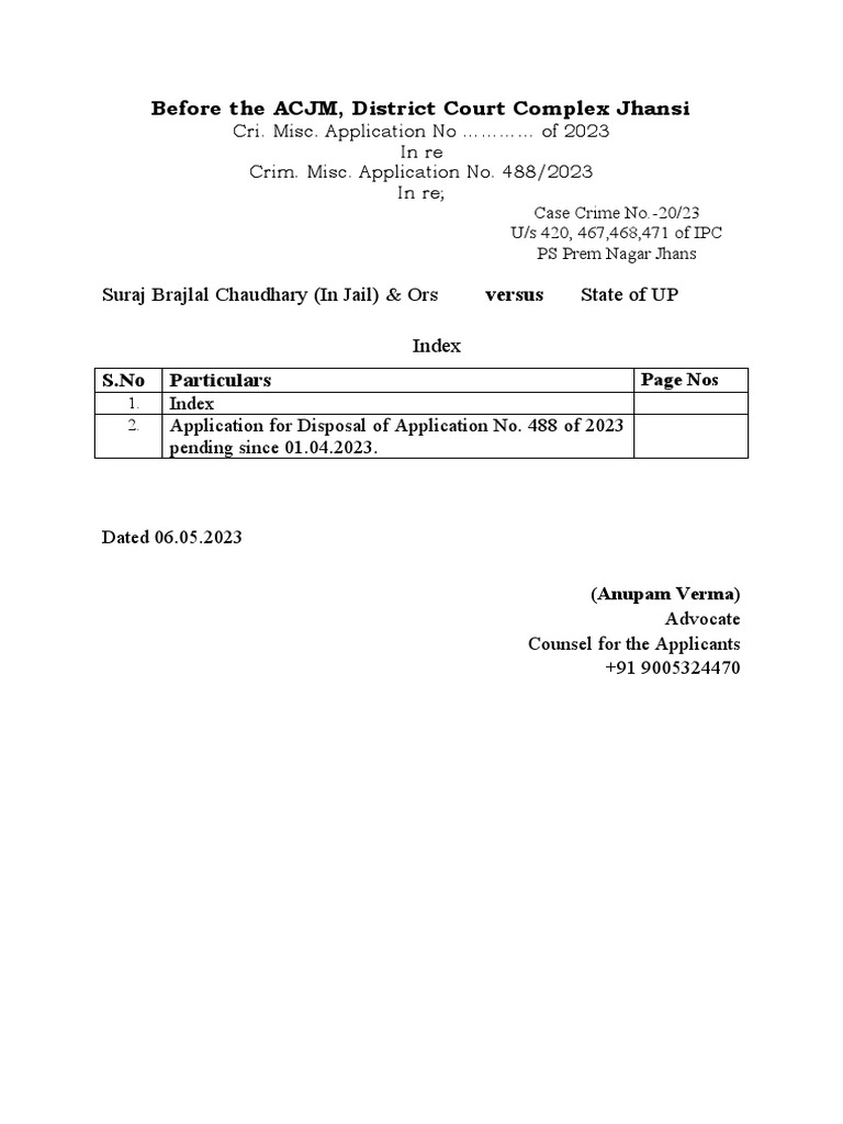 Application For Disposal of App Us 173 (8) of CRPC Suraj Chaudhary | PDF | Crimes | Crime & Violence