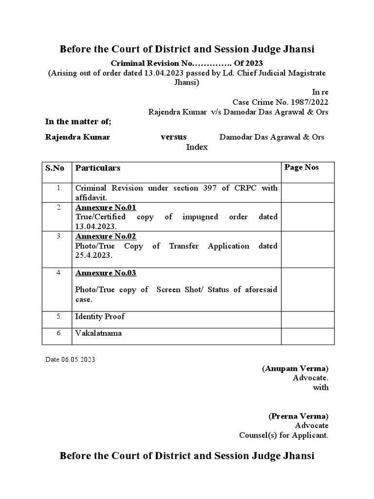 Application Us 397 CRPC Rajendra Kumar Criminal Reevision | PDF ...