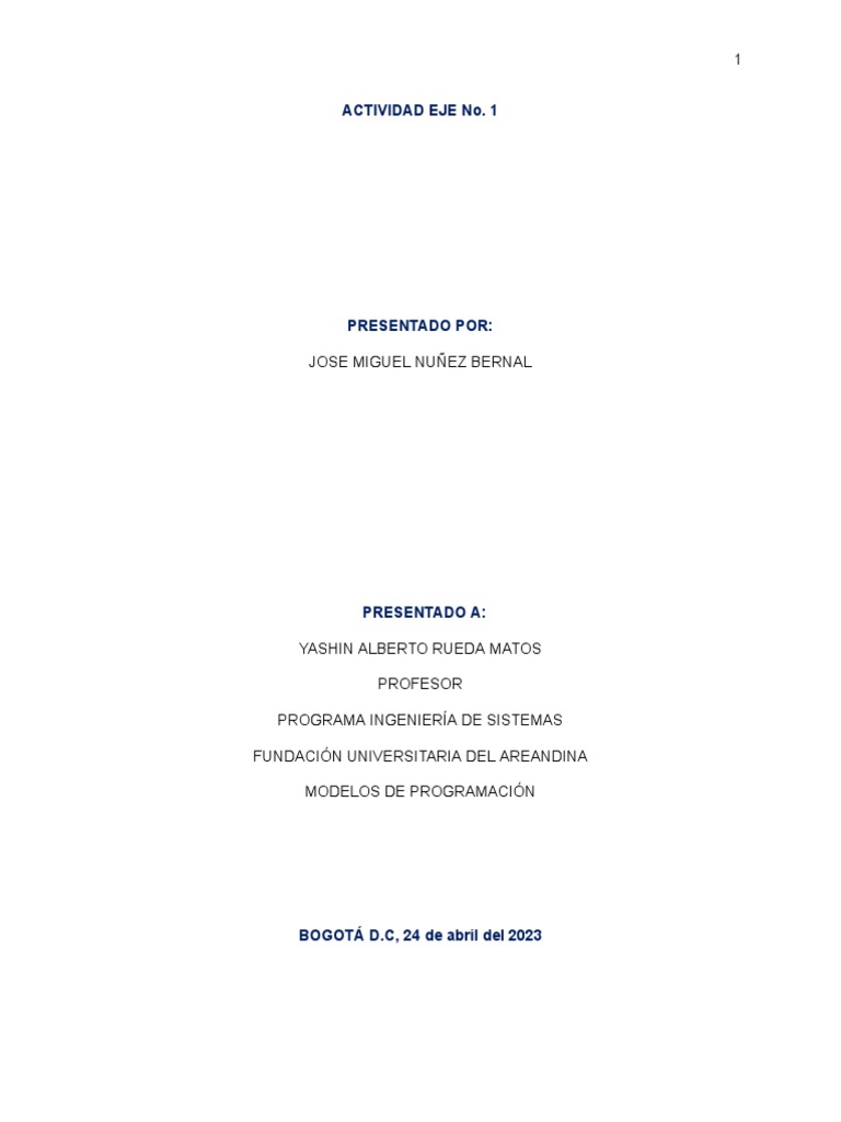 Eje 1 - Modelos de Programacion | Descargar gratis PDF | Informática | Programación de computadoras