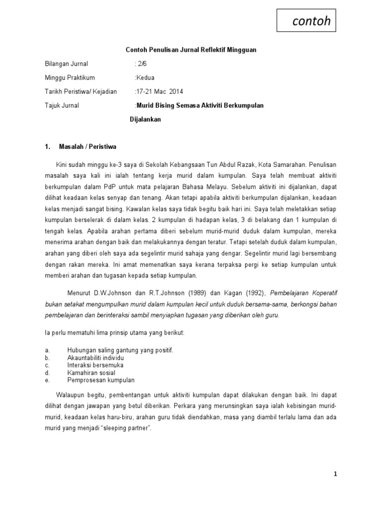 3b. Contoh Penulisan Jurnal Reflektif Mingguan | PDF