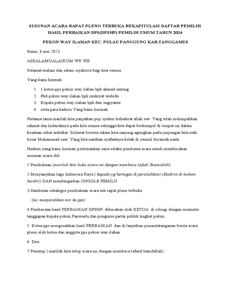 Rapat Pleno Rekapitulasi DPSHP 2024 | PDF