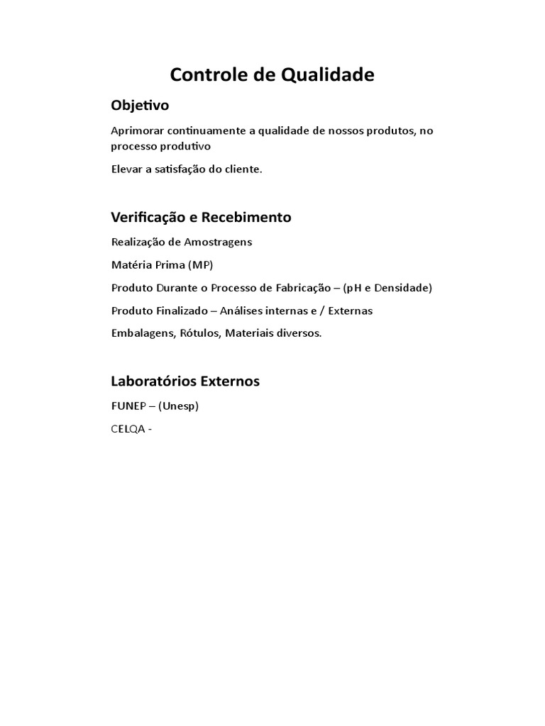 Controle de Qualidade | PDF