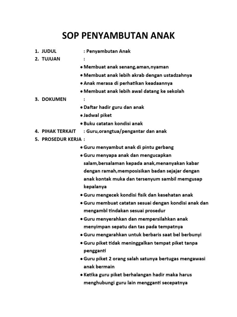 Sop Penyambutan Anak | PDF