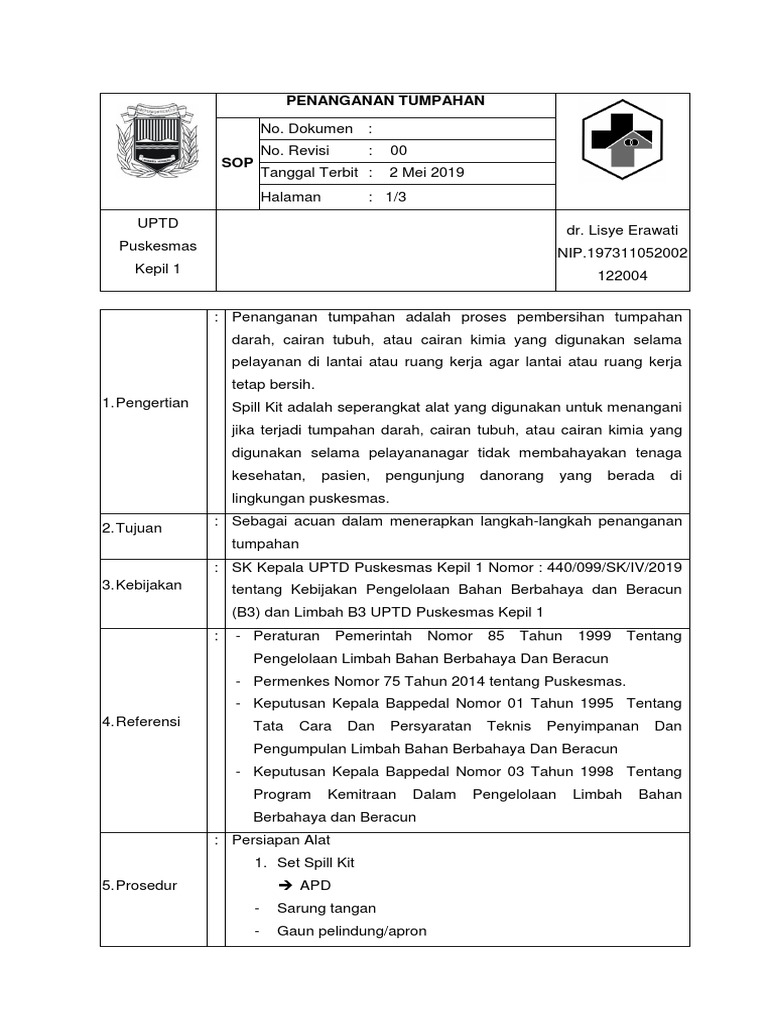 1.4.3.d SOP Penanganan Tumpahan 2019 | PDF