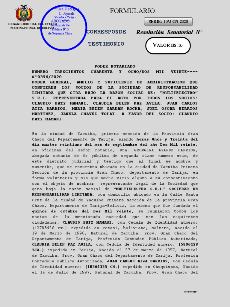 2.- PODER NOTARIAL REPRESENTANTE LEGAL | PDF | Bancos | Cheque