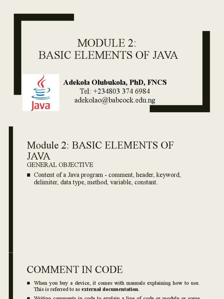 Module 2 Cosc 205 Basic Elements of Java | PDF | Method (Computer ...