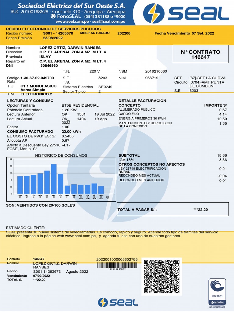 Recibo 146647 | PDF | Energia electrica | Electricidad