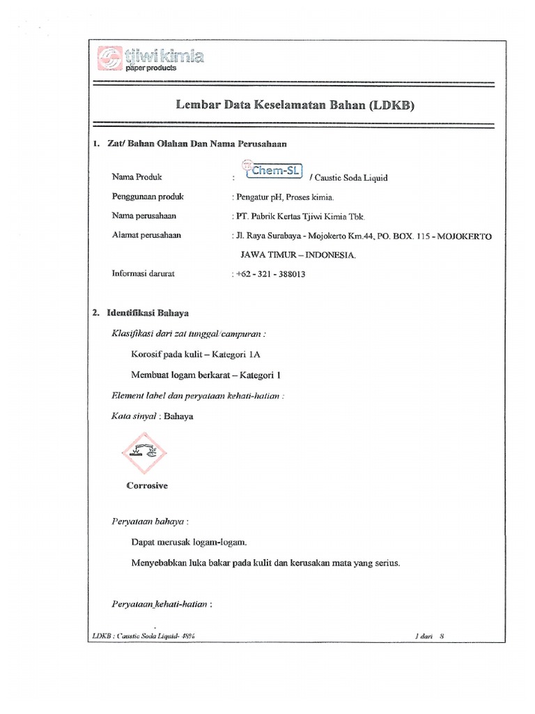 LDKB Dan CoA Caustic Soda | PDF