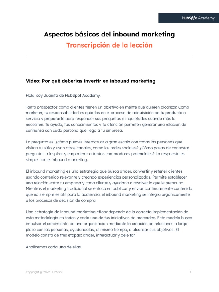 (PDF) Transcripción - Aspectos Básicos Del Inbound Marketing PDF | PDF ...