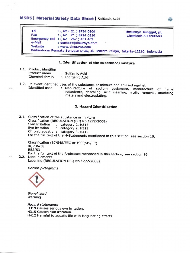 MSDS - Sulphamic Acid | PDF