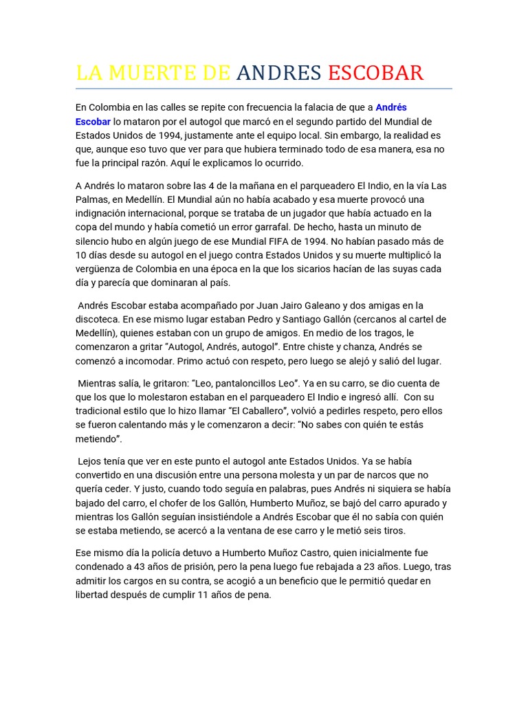 La Muerte de Andres Escobar | PDF