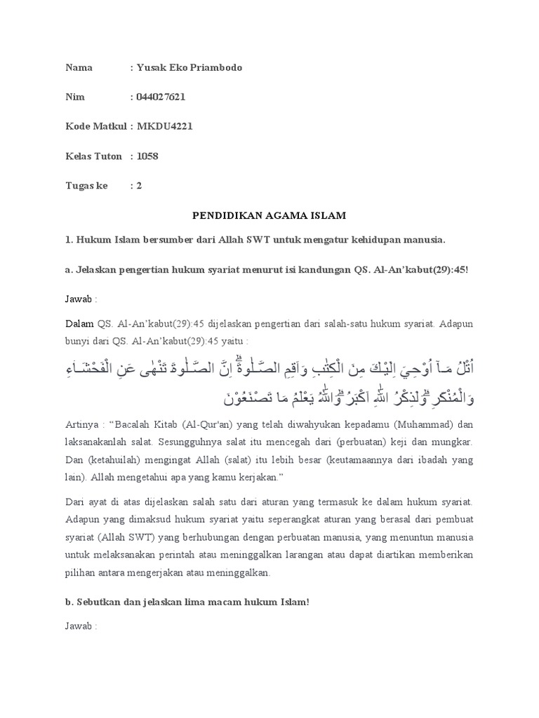 Tugas Tuton 2 Pendidikan Agama Islam | PDF