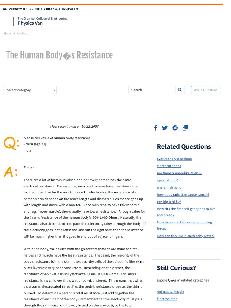 2 The Human Bodys Resistance - Physics Van - UIUC PDF | PDF | Capacitor ...