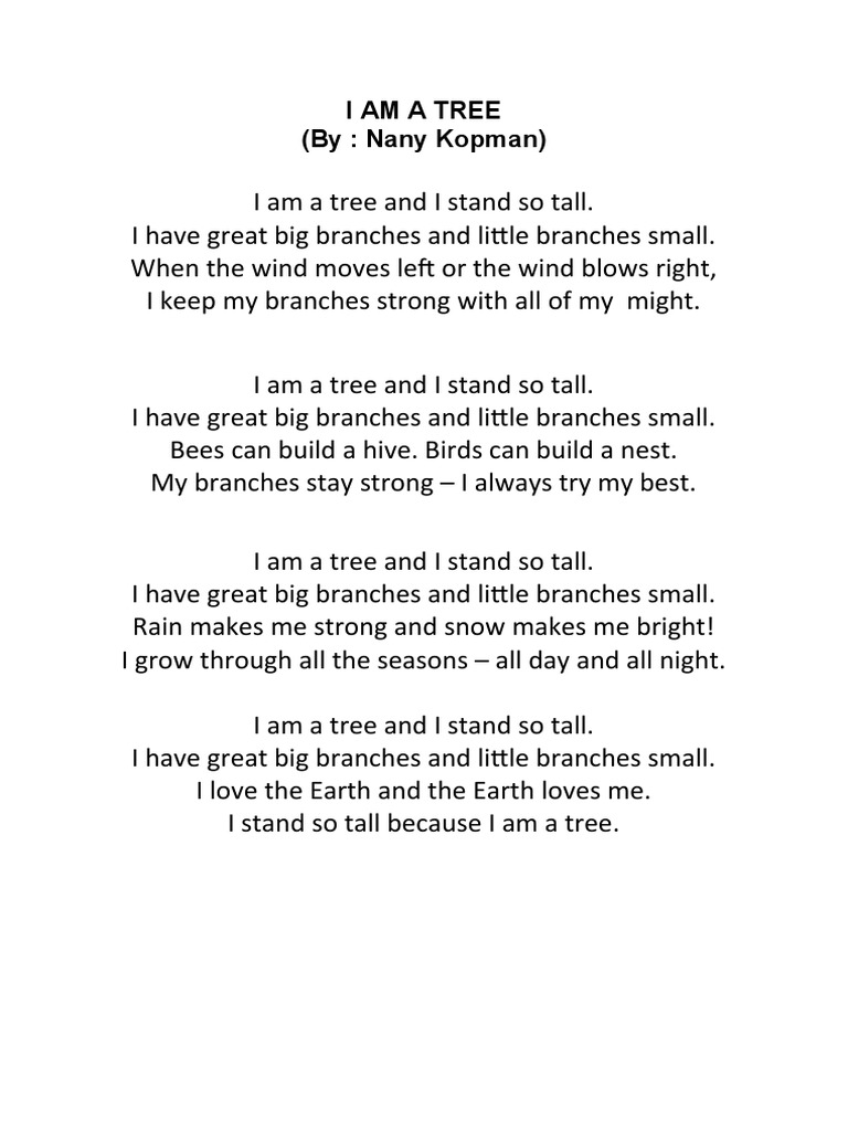 I Am a Tree Poem by Nancy Kopman | PDF | Language Arts & Discipline ...
