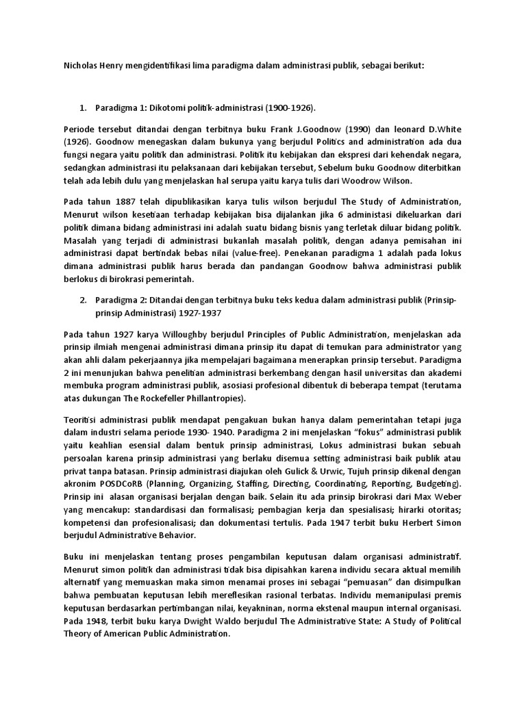 Nicholas Henry Mengidentifikasi Lima Paradigma Dalam Administrasi ...