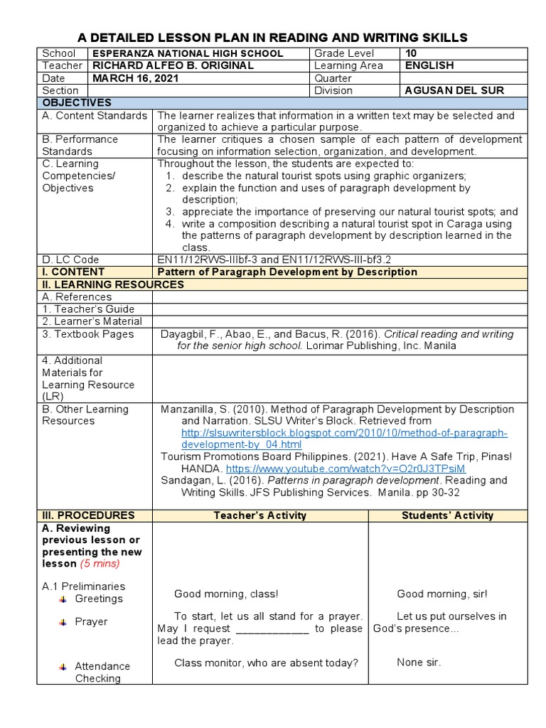 Week 7 8 - Sample Learning Plan | PDF | Essays | Rubric (Academic)