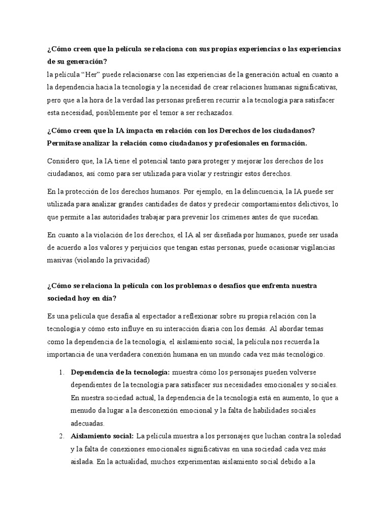 Preguntas Sobre La Pelicula Her | PDF | Inteligencia artificial ...