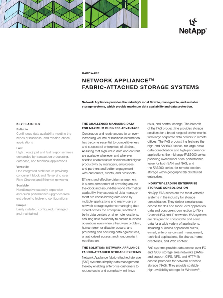 Network Appliance™ Fabric-Attached Storage Systems | PDF | Computers
