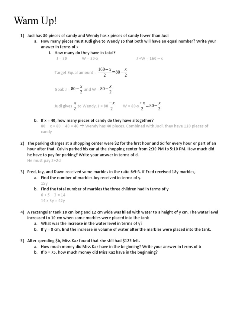 Algebra Word Problems Practice | PDF