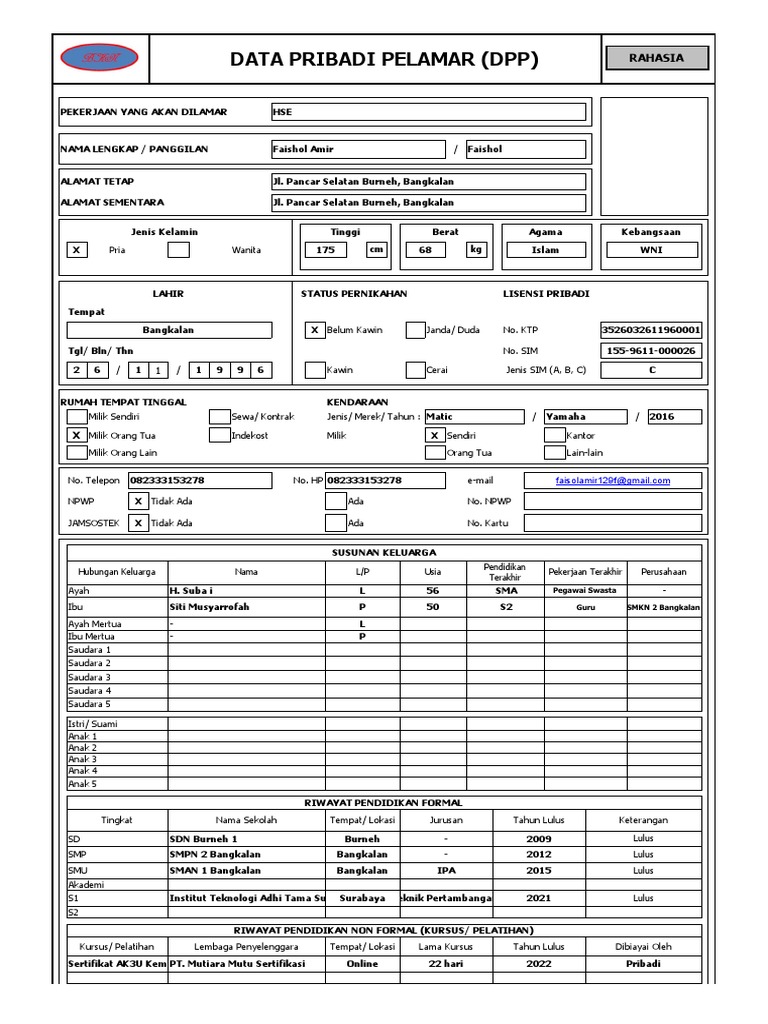 Form Data Pribadi Pelamar | PDF
