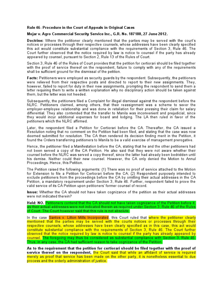 RULE 46 - Procedure in The Court of Appeals in Original Cases ...