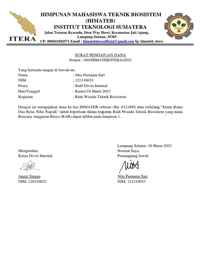 004 - Surat Pengajuan Dana - Internal | PDF