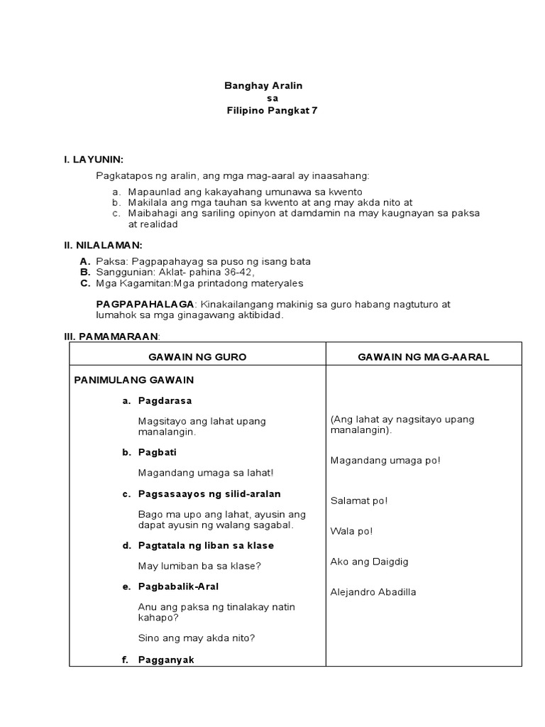 LESSON PLAN FILIPINO 7 (AutoRecovered).docx | PDF