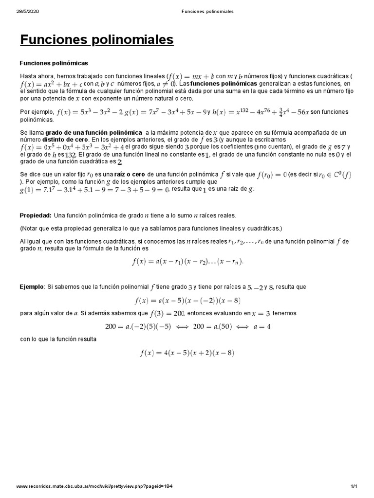 Ejercicios de funciones polinomiales 3 y 4 | PDF