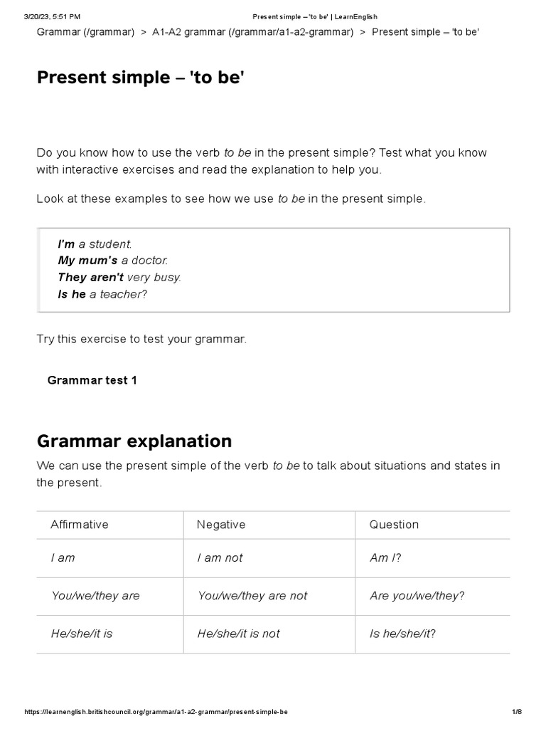 Present Simple - 'To Be' - LearnEnglish | PDF | Linguistic Typology ...