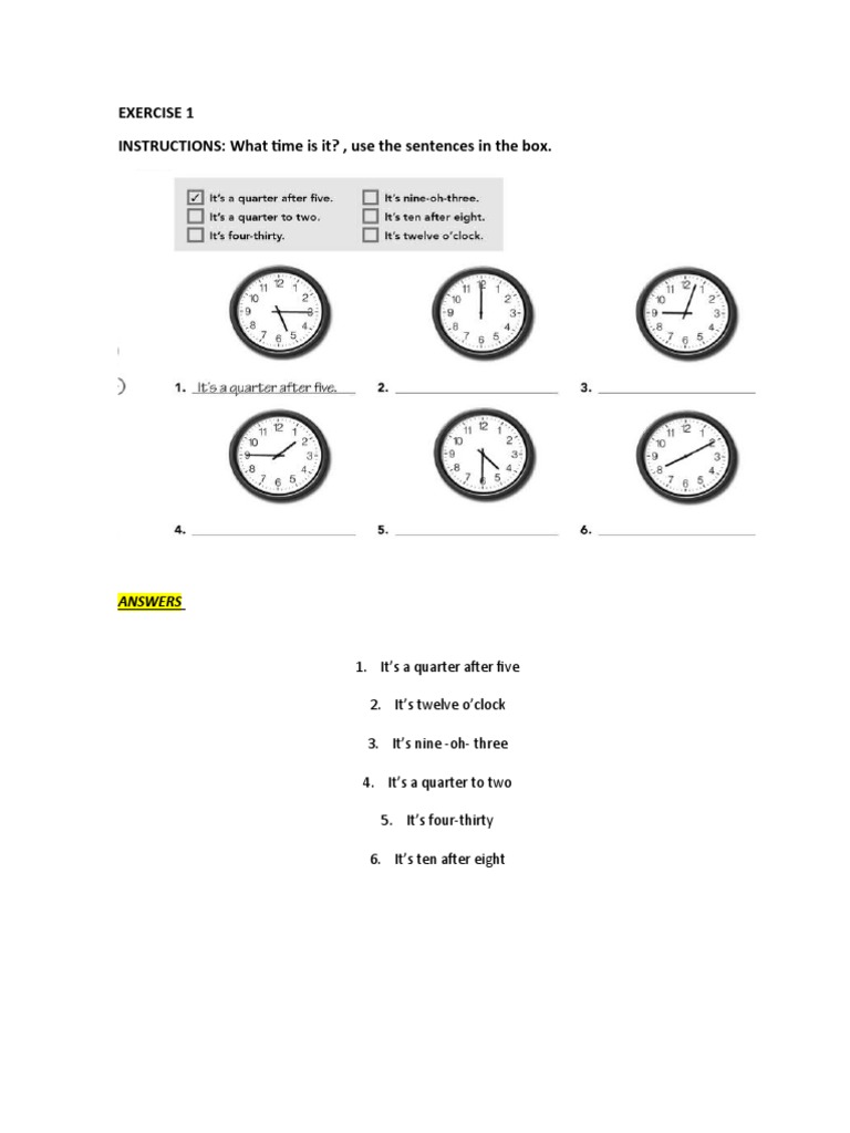 Telling Time Exercise Answers | PDF | Career & Growth | Language Arts ...