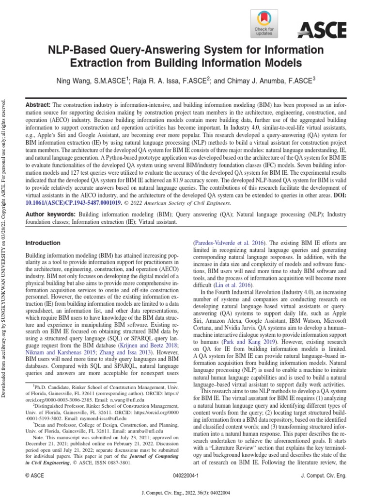 NLP-Based Query-Answering System For Information Extraction From Building Information Models ...