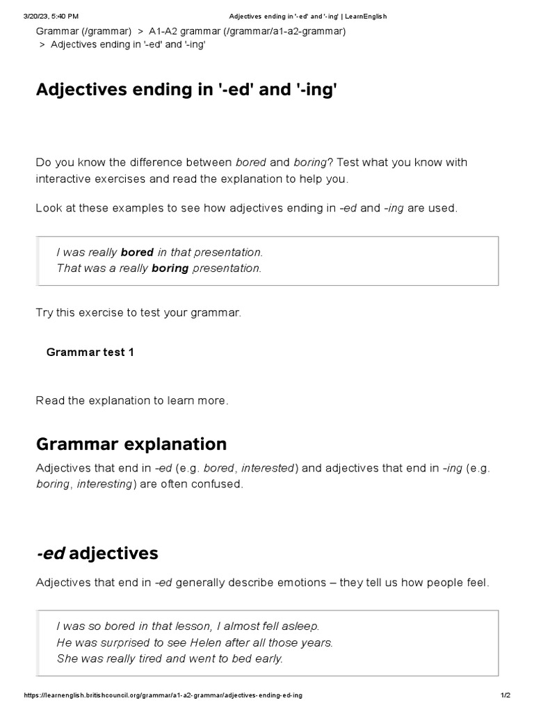 Understanding -ed and -ing Adjectives | PDF | Cognition | Cognitive Science