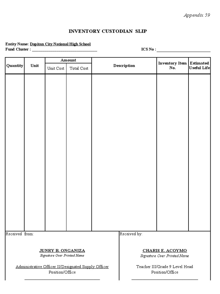 Inventory Custodian Slip (ICS) | PDF