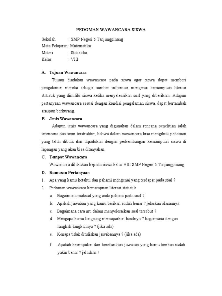 Pedoman Wawancara Siswa Skrip | PDF