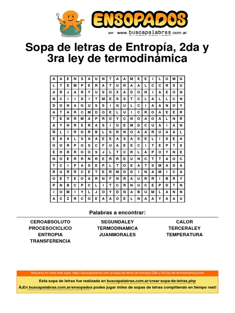 Sopa de Letras: Entropía y Termodinámica | PDF
