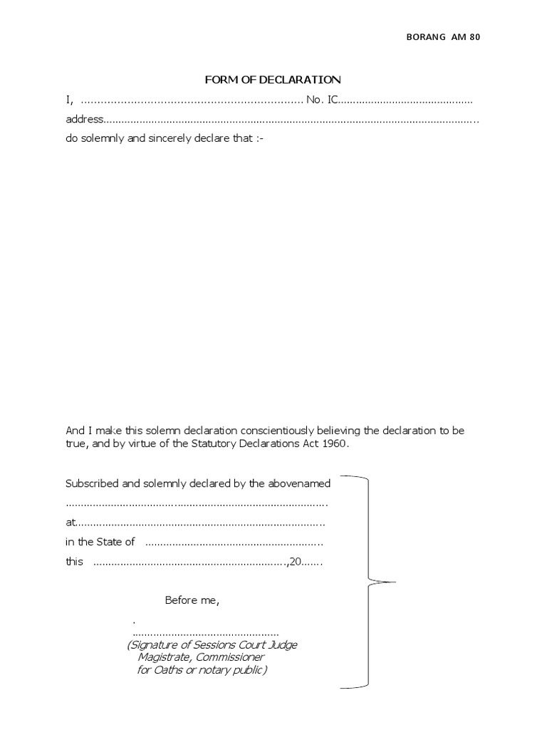 Statutory Declaration Form PDF | PDF