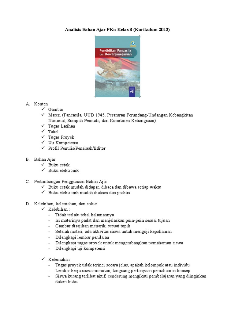 Analisis Bahan Ajar PKn Kelas 8 | PDF | Seni | Sains & Matematika